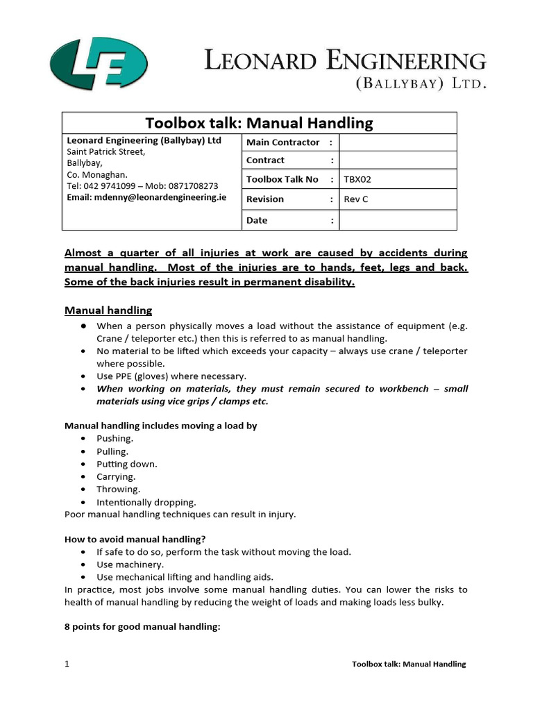 Manual Handling Safety Guidelines | PDF | Occupational Safety And Health