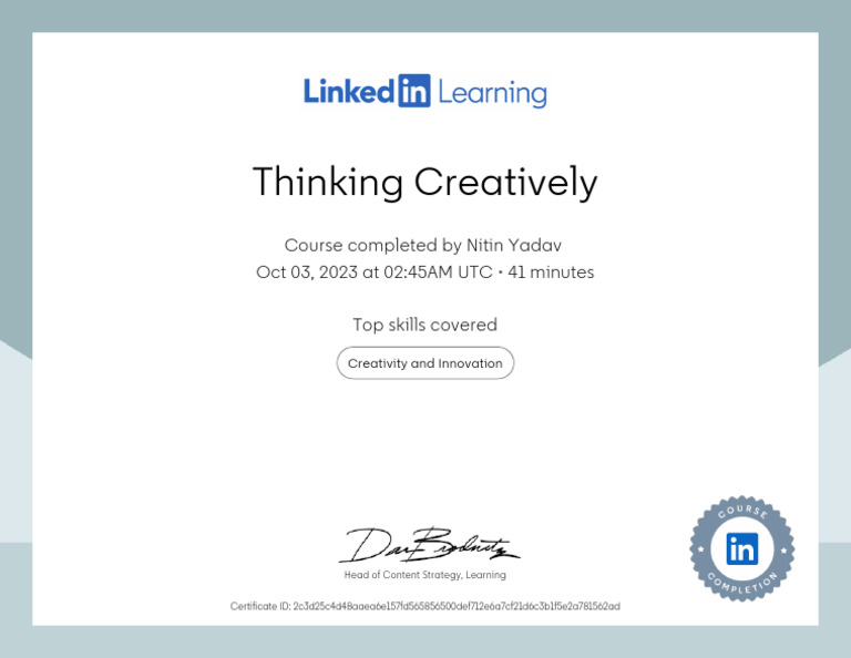CertificateOfCompletion - Thinking Creatively | PDF