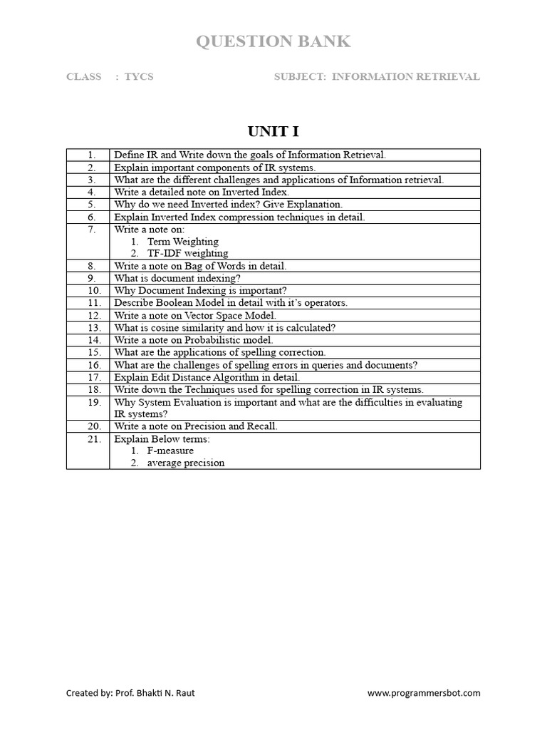 Information Retrieval Question Bank | Download Free PDF | Information ...