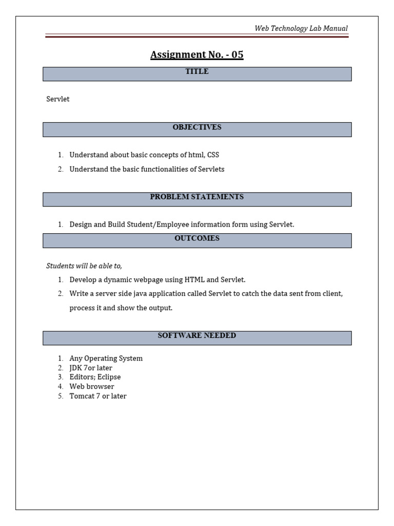 5 Servlet Assignment No 51 | PDF | Java (Programming Language) | Web Development