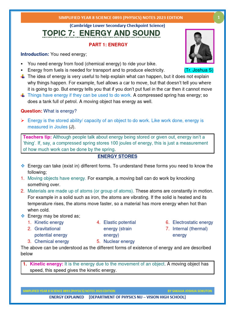 Year 8 Energy Notes | PDF | Potential Energy | Kinetic Energy