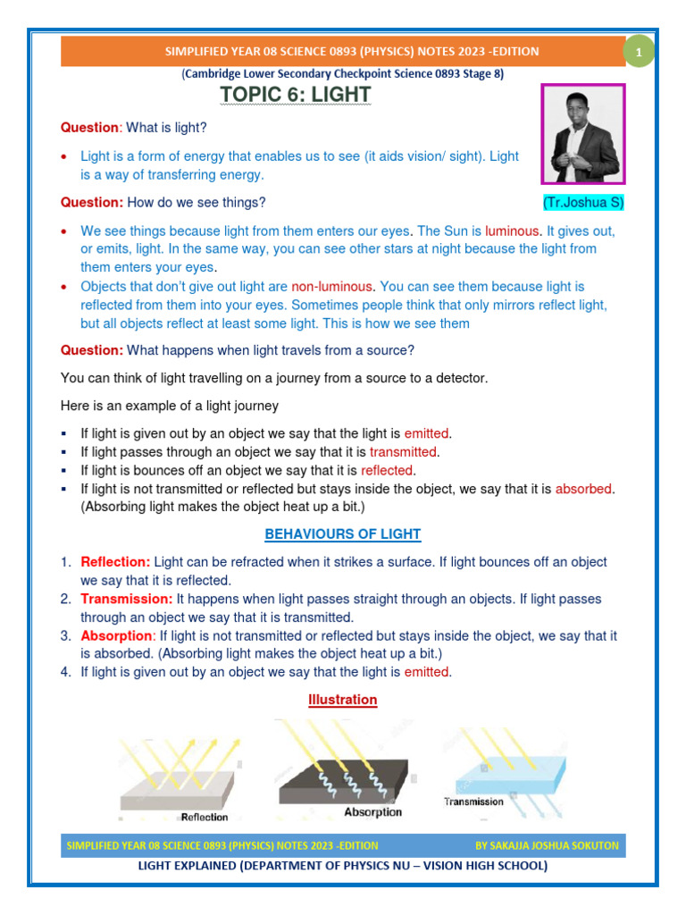 Year 8 Light Notes | Download Free PDF | Rainbow | Reflection (Physics)