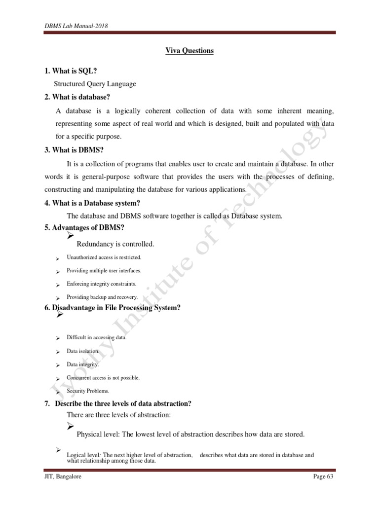 DBMS Viva Questions | PDF | Databases | Relational Database