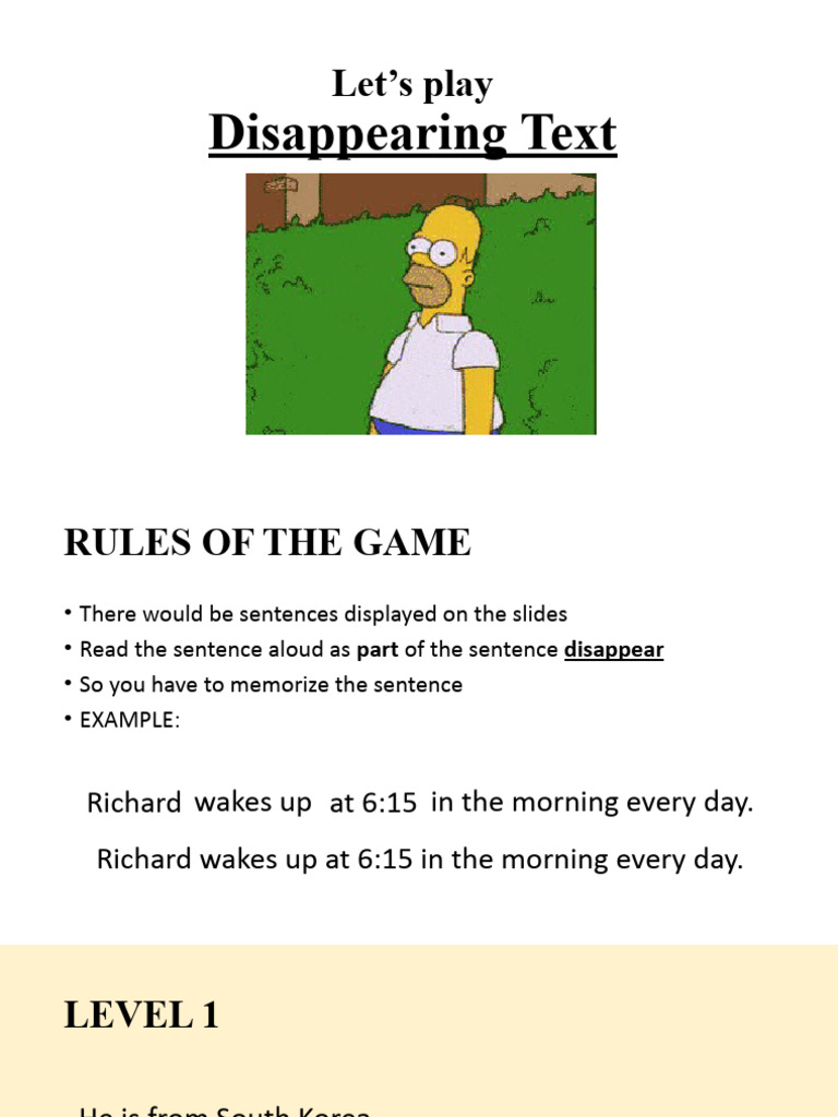 Disappearing Text Game Powerpoint Fun Activities Games Grammar Drills ...