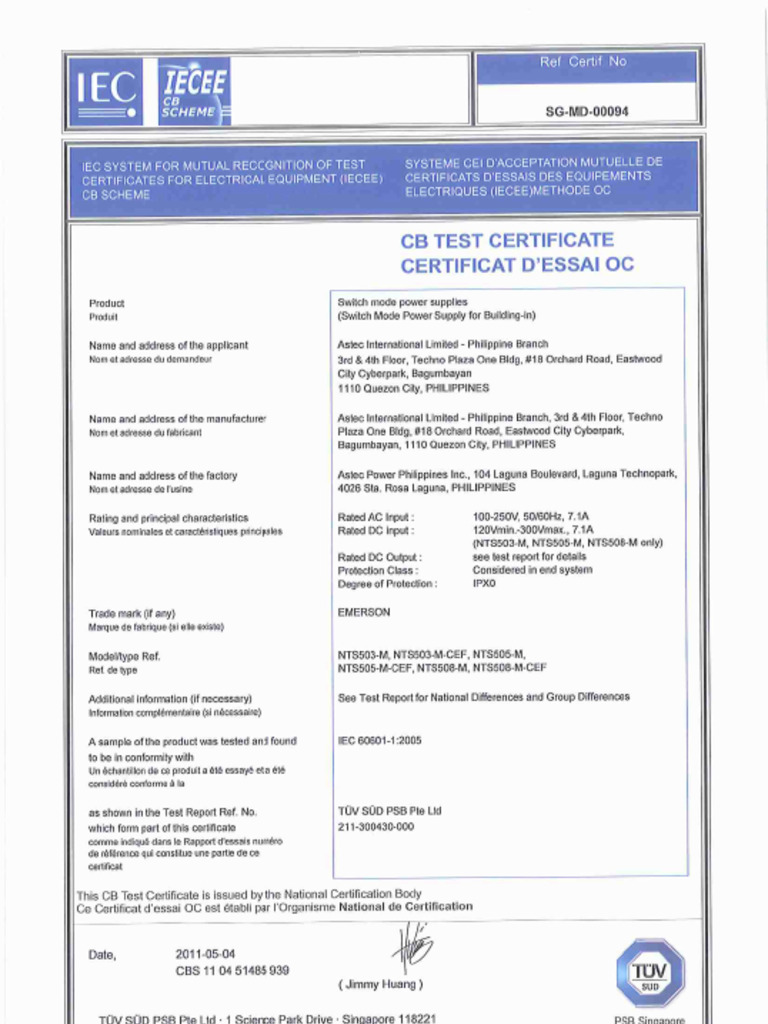 CB Certificate Report Edition1304747238 Cert | PDF | Mains Electricity ...