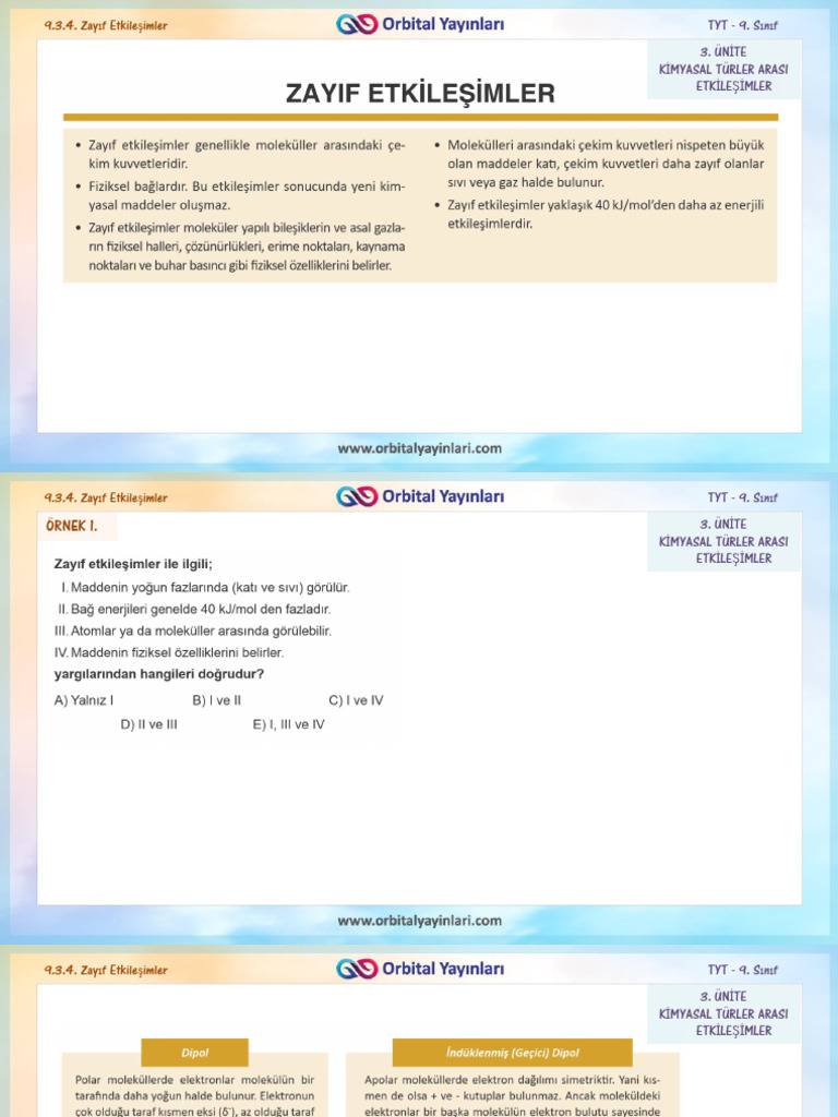 Tyt 3.unite 3.bolum Kimyasal Turler Arasi Etkilesimler 3 | PDF