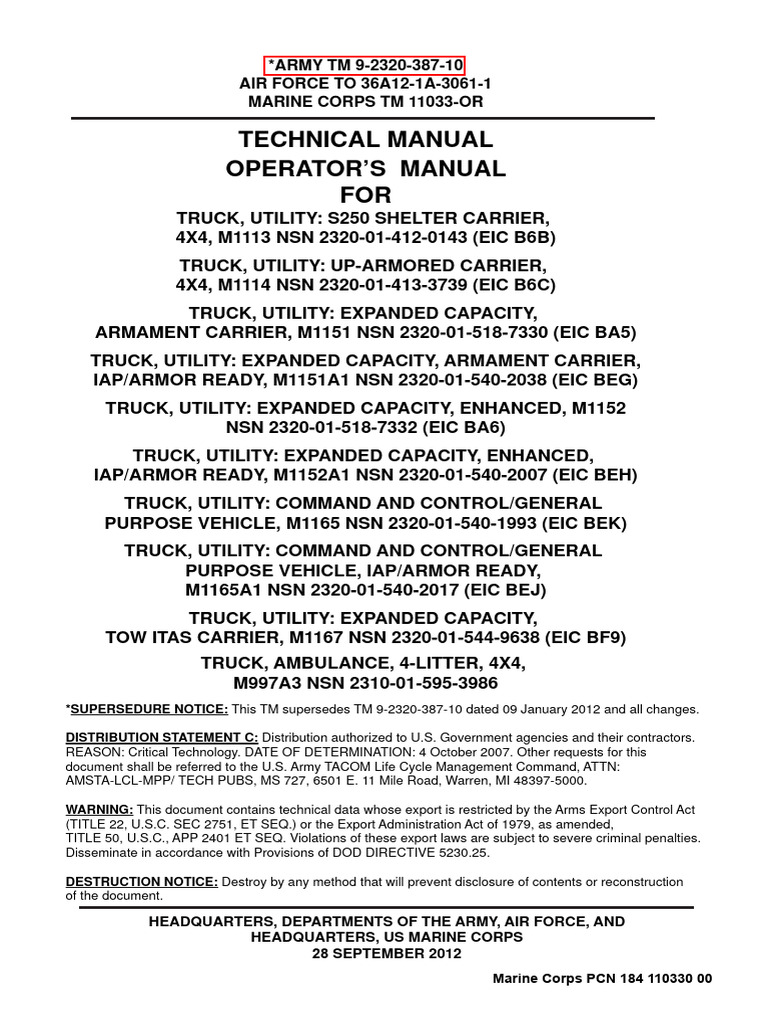 HMMWV TM | Download Free PDF | Vehicle Technology | Manufactured Goods