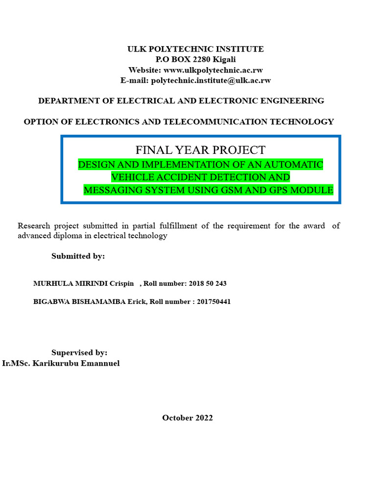 Automatic Vehicle Accident Detection System | PDF | Arduino ...