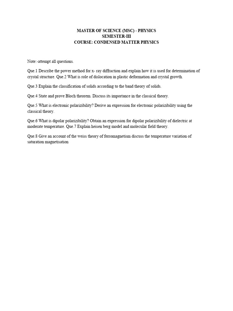 Condensed Matter Physics | PDF