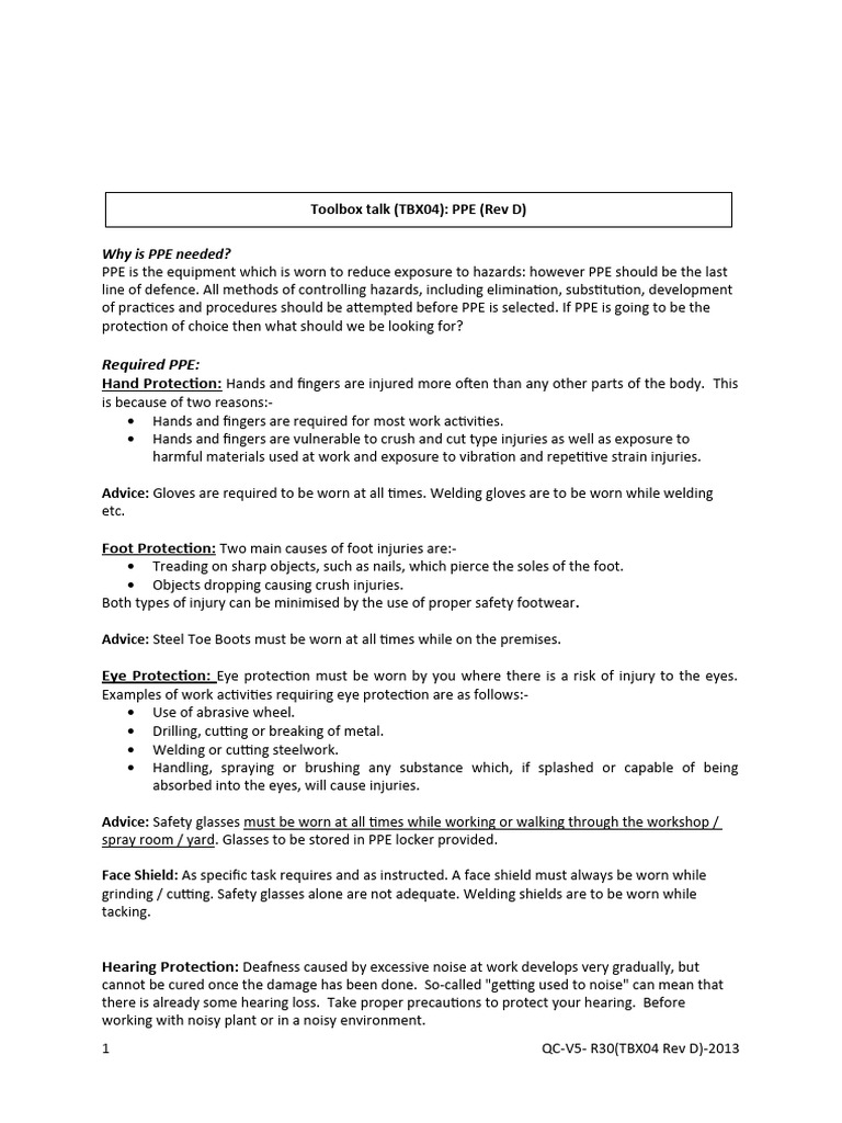 PPE - Toolbox - Talk - Rev - D | Download Free PDF | Personal ...