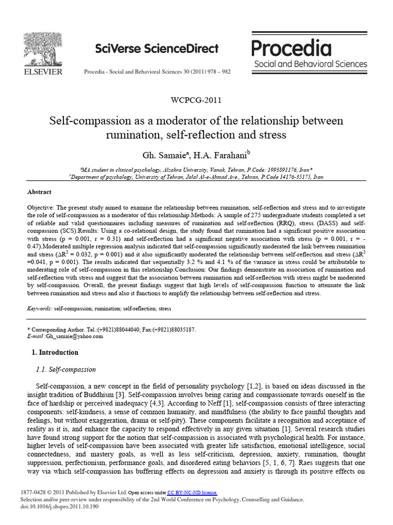 Self-Compassion's Role in Stress Moderation | PDF | Attachment Theory ...