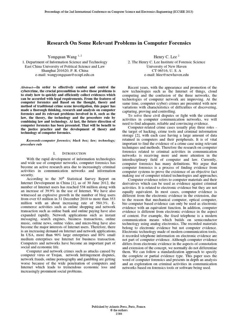 Research On Some Relevant Problems in Computer Forensics: Yongquan Wang ...