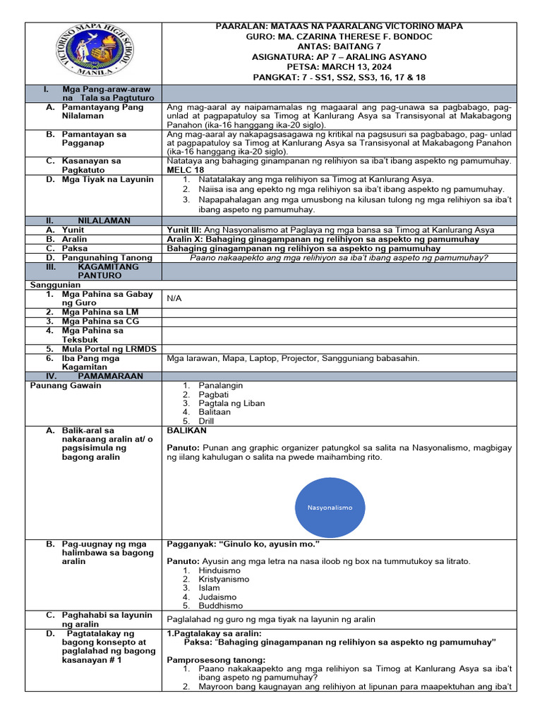 3rd-DLP-Q3-W6-D3 - Gampanin NG Mga Relihiyon | PDF