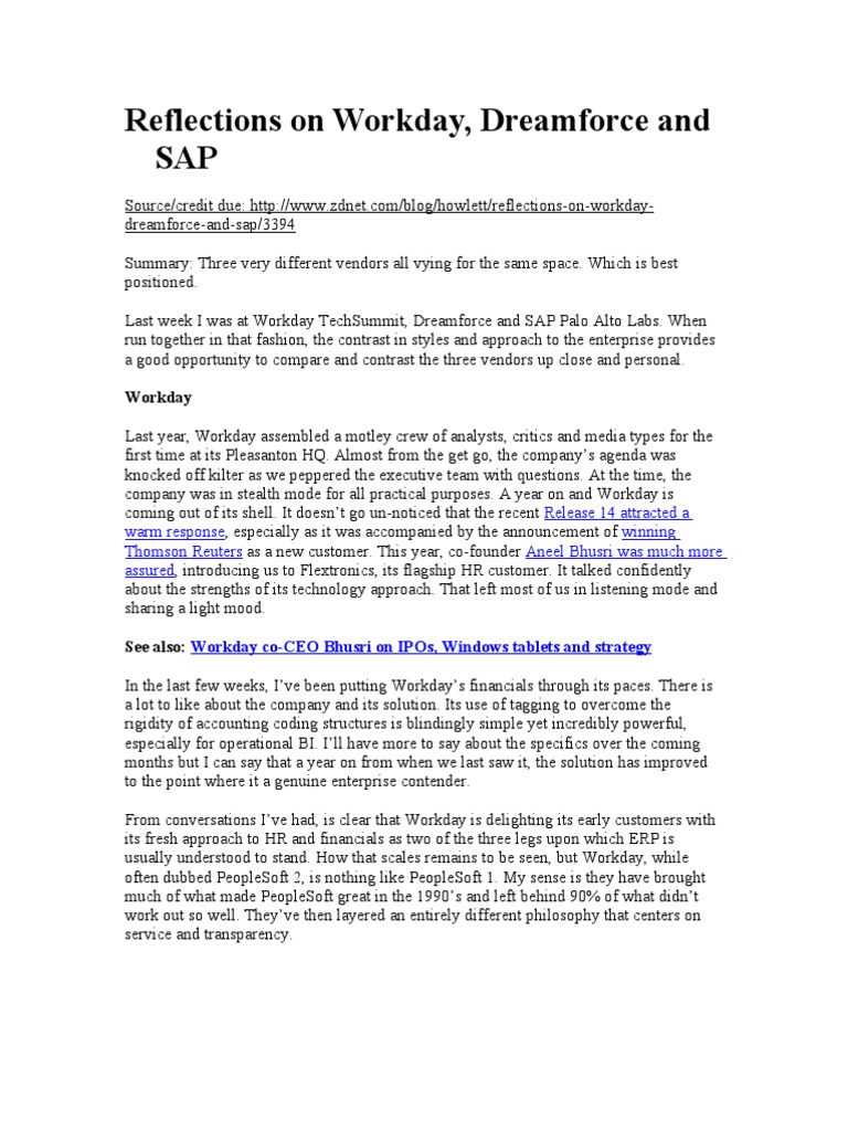 Reflections On Workday | PDF | Salesforce.Com | Sap Se