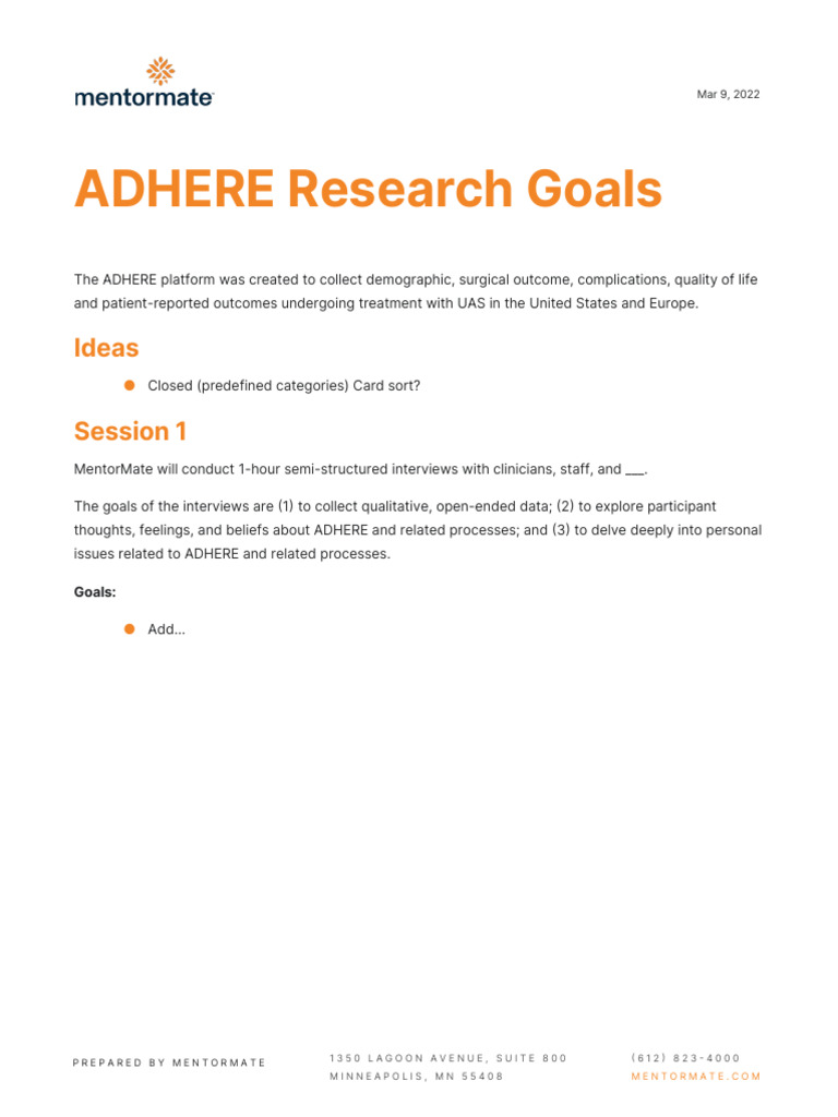 Inspire - ADHERE Research Goals | PDF | Clinical Medicine | Medicine