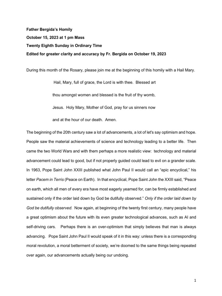 Father Bergida's Homily on Peace and Hope | PDF | Jesus | Paul The Apostle