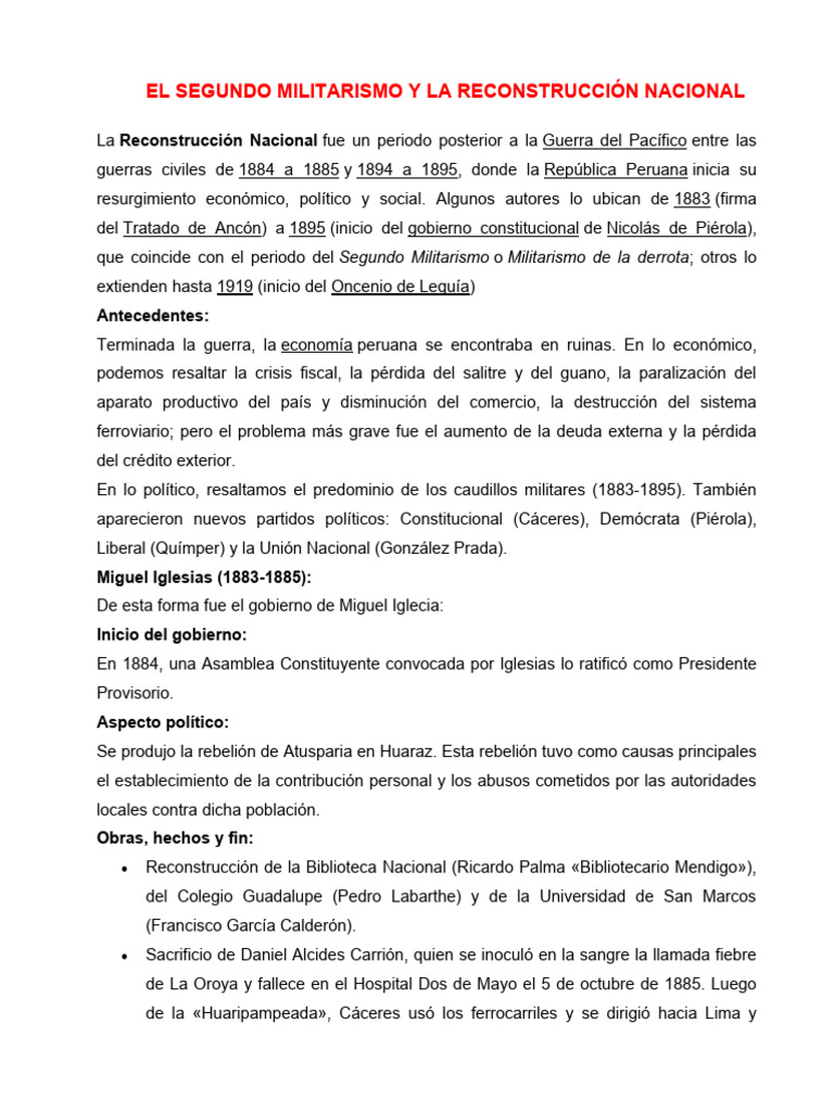 El Segundo Militarismo y La Reconstrucción Nacional | PDF | América del ...