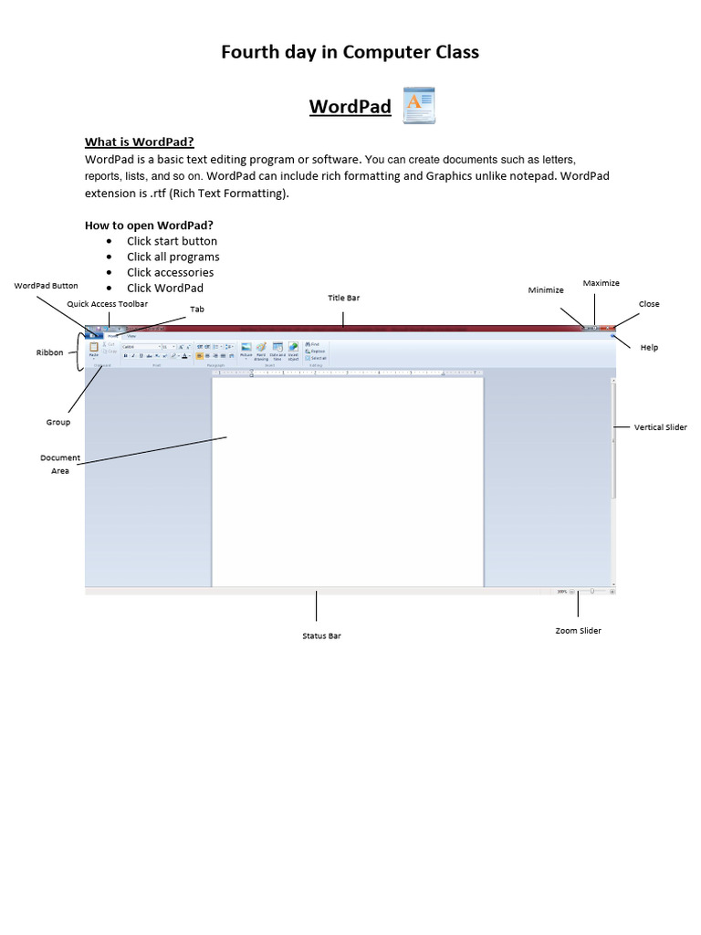 Fourth Day in Computer Class (WordPad Introduction) | Download Free PDF ...
