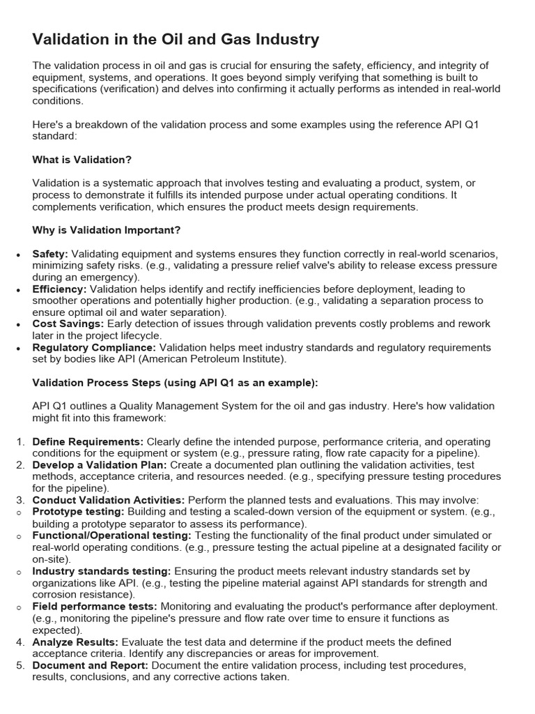Validation in the Oil and Gas Industry | PDF | Verification And Validation | Standardization