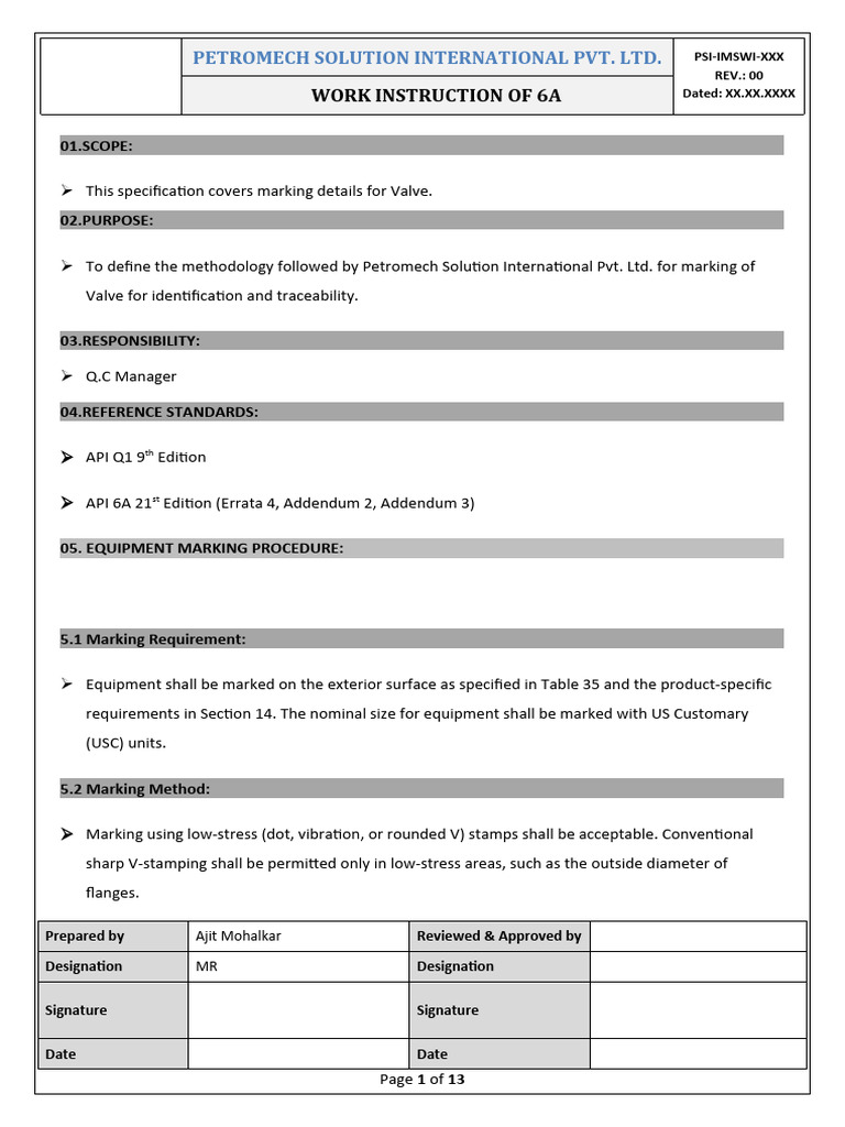 Marking Procedure API 6A-Send | PDF | Valve | Pipe (Fluid Conveyance)