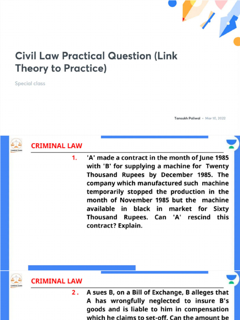 Civil Law Practical Question Link Theory To Practice No Anno | PDF