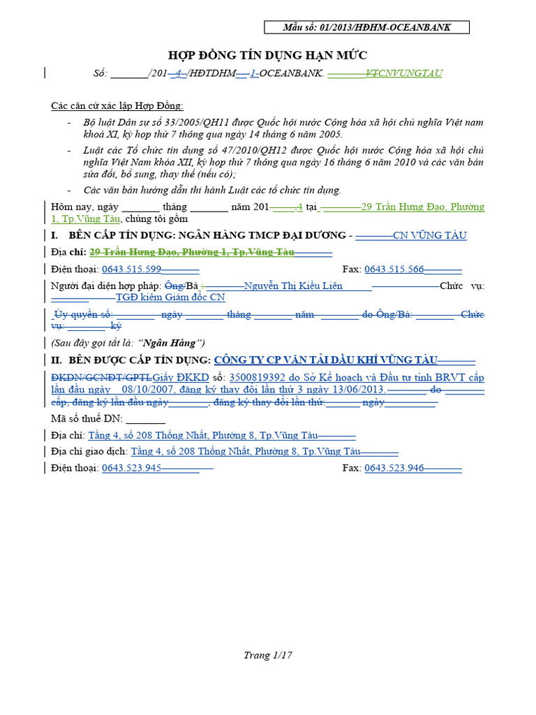 Mau 01-Hop Dong Tin Dung Han Muc | PDF