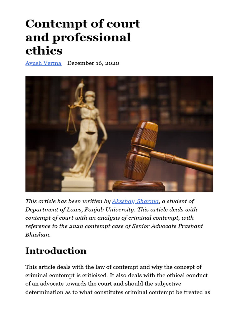 Contempt of Court and Professional Ethics - Ipleaders | PDF | Contempt ...