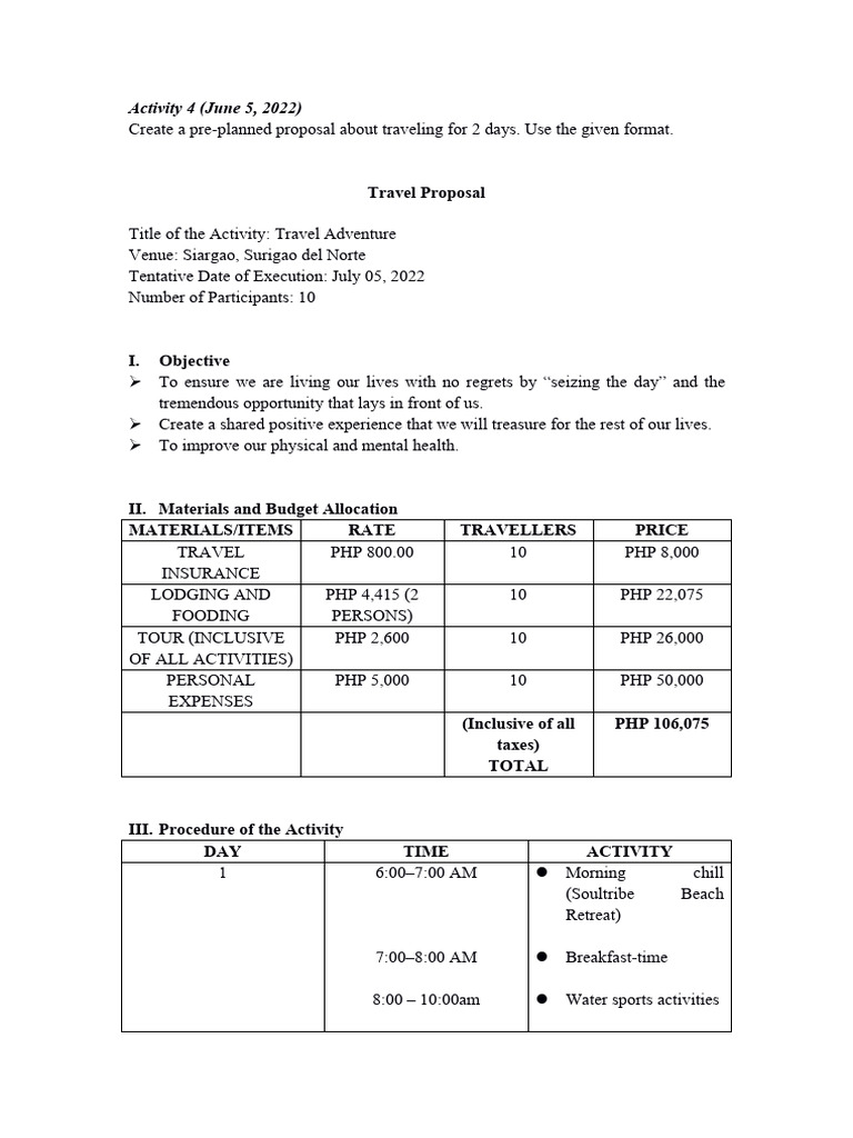 TRAVEL PROPOSAL | PDF