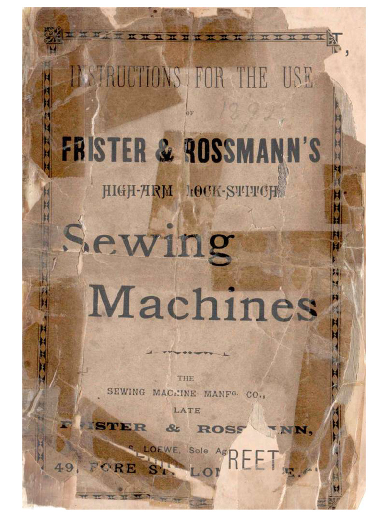 Frister and Rossman Transverse Shuttle Sewing Machine Instruction Manual | PDF