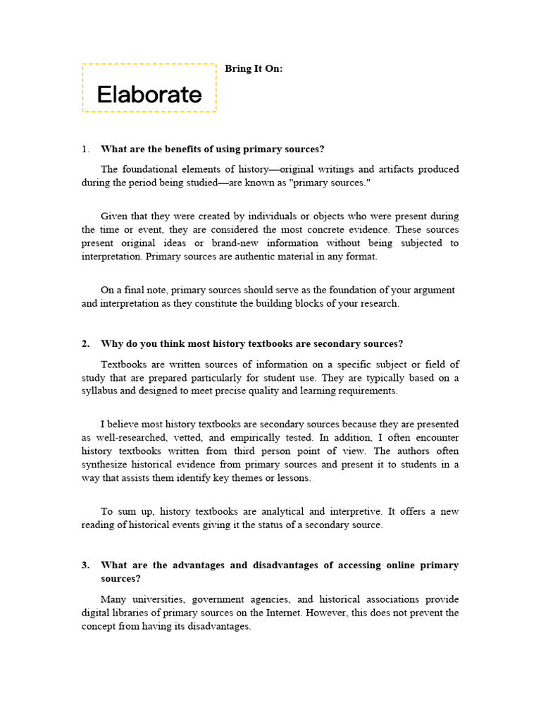 4 Questions | PDF | Primary Sources | Textbook