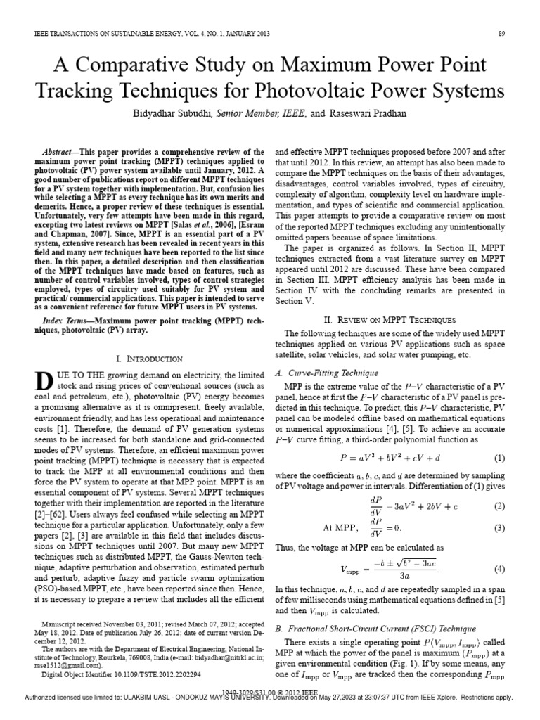 A Comparative Study On Maximum Power Point Tracking Techniques For Photovoltaic Power Systems ...