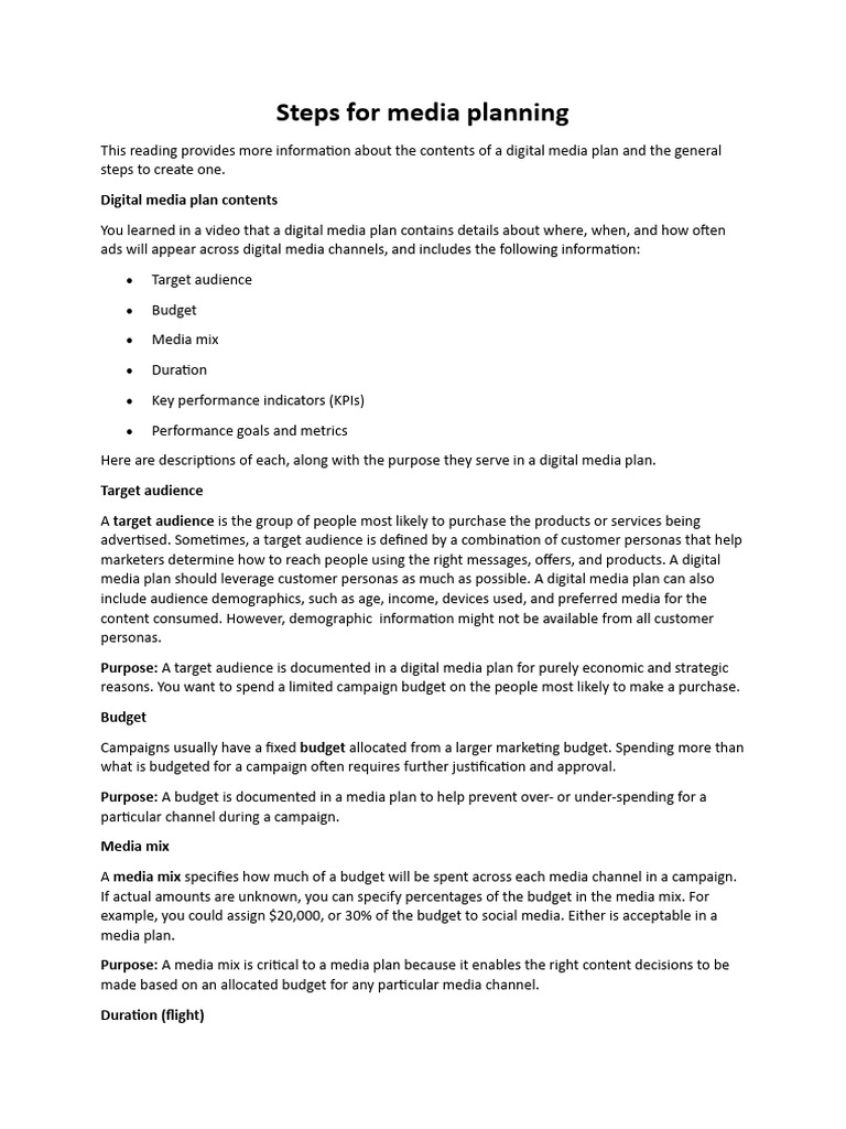Steps for media planning | PDF | Target Audience | Mass Media