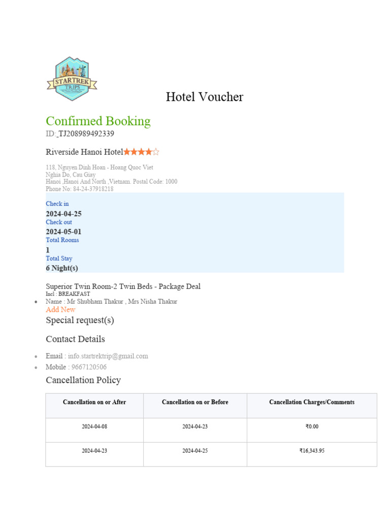 Hotel Voucher | PDF