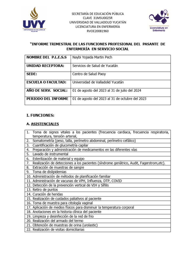 1er Informe Trimestral - Martin Pech Naybi Yojaidapdf | PDF | Enfermería | Aprendizaje