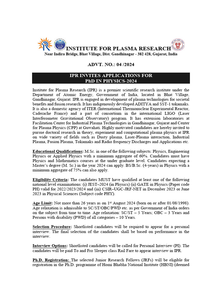 Advt 4 2024 PHD | PDF