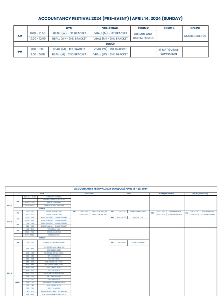 Revised Overall Initial Schedule Accfest 2024 | PDF
