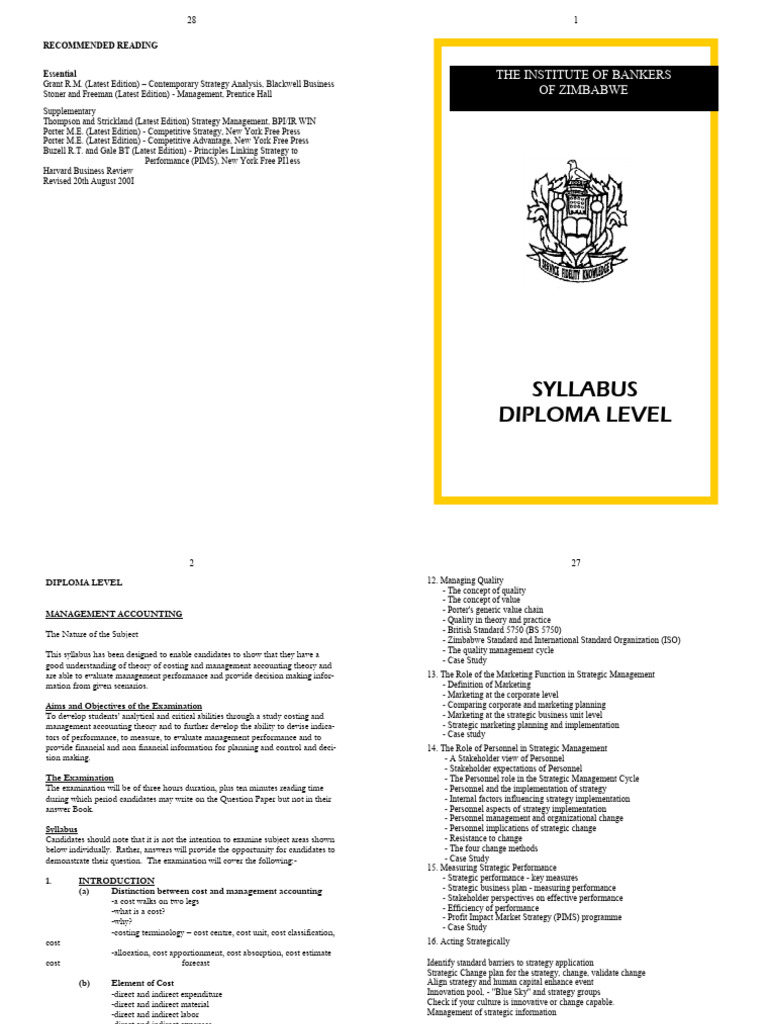 Management Accounting Syllabus Overview | PDF | Strategic Management ...