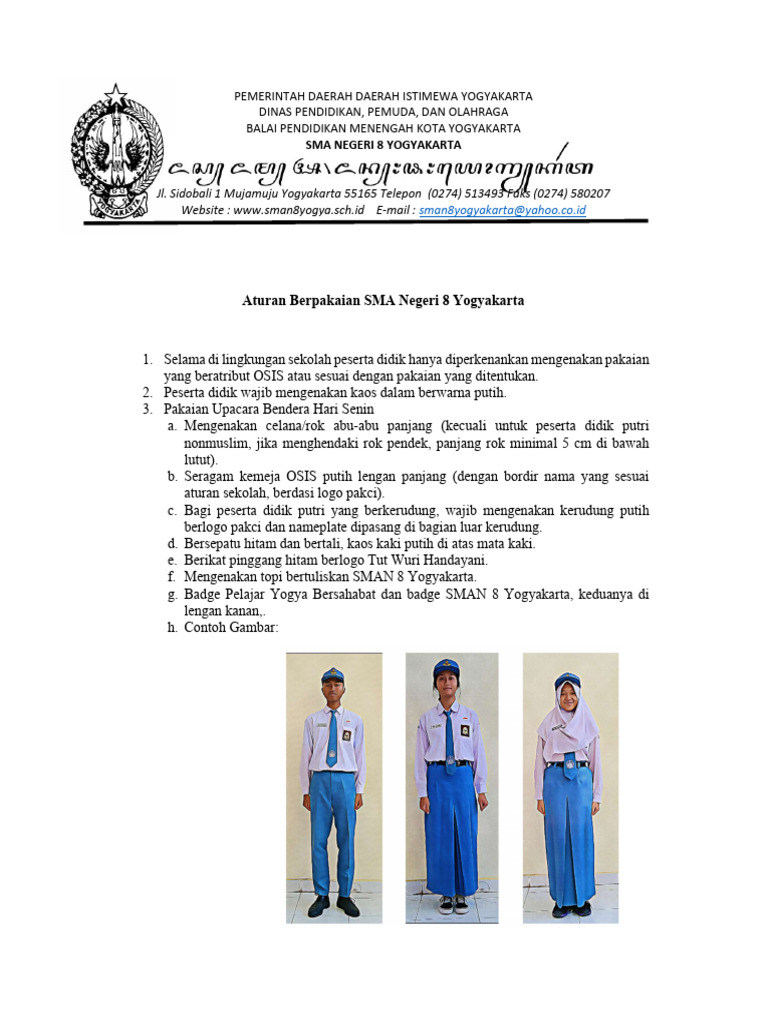 Aturan Berpakaian SMA N 8 Yogyakarta | PDF