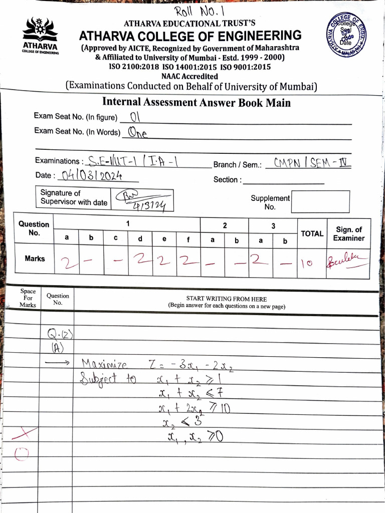 sample answer sheet cmpn IA II Sem IV | PDF