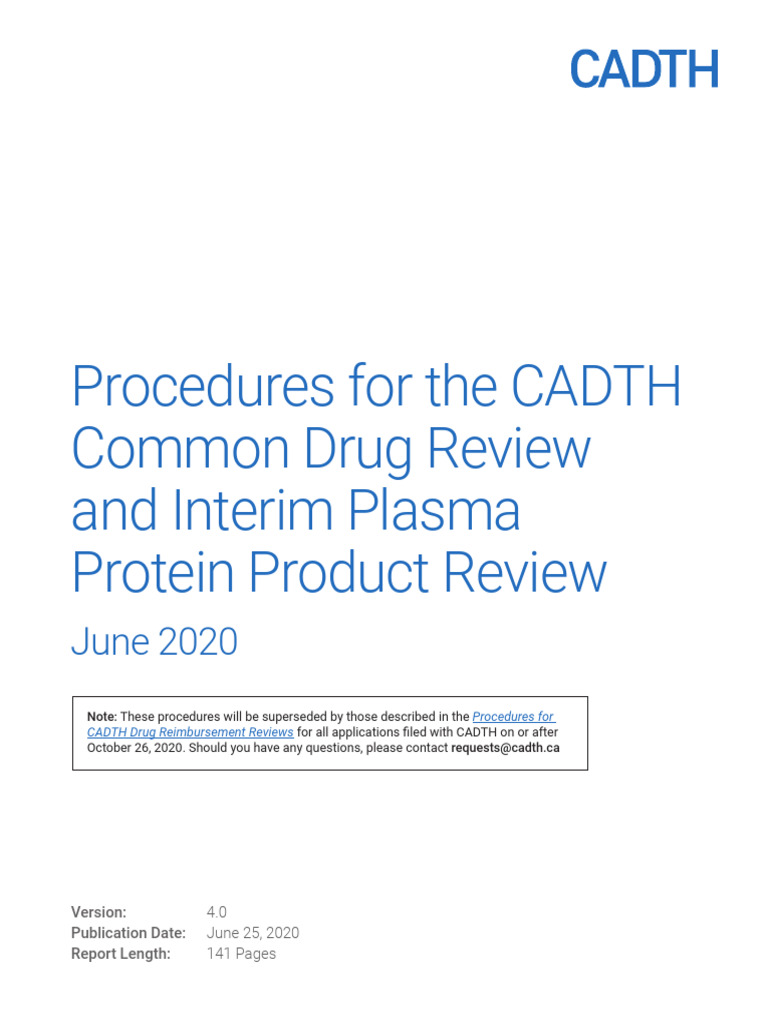 Procedure and Guidelines For CADTH CDR | PDF | Tablet (Pharmacy ...