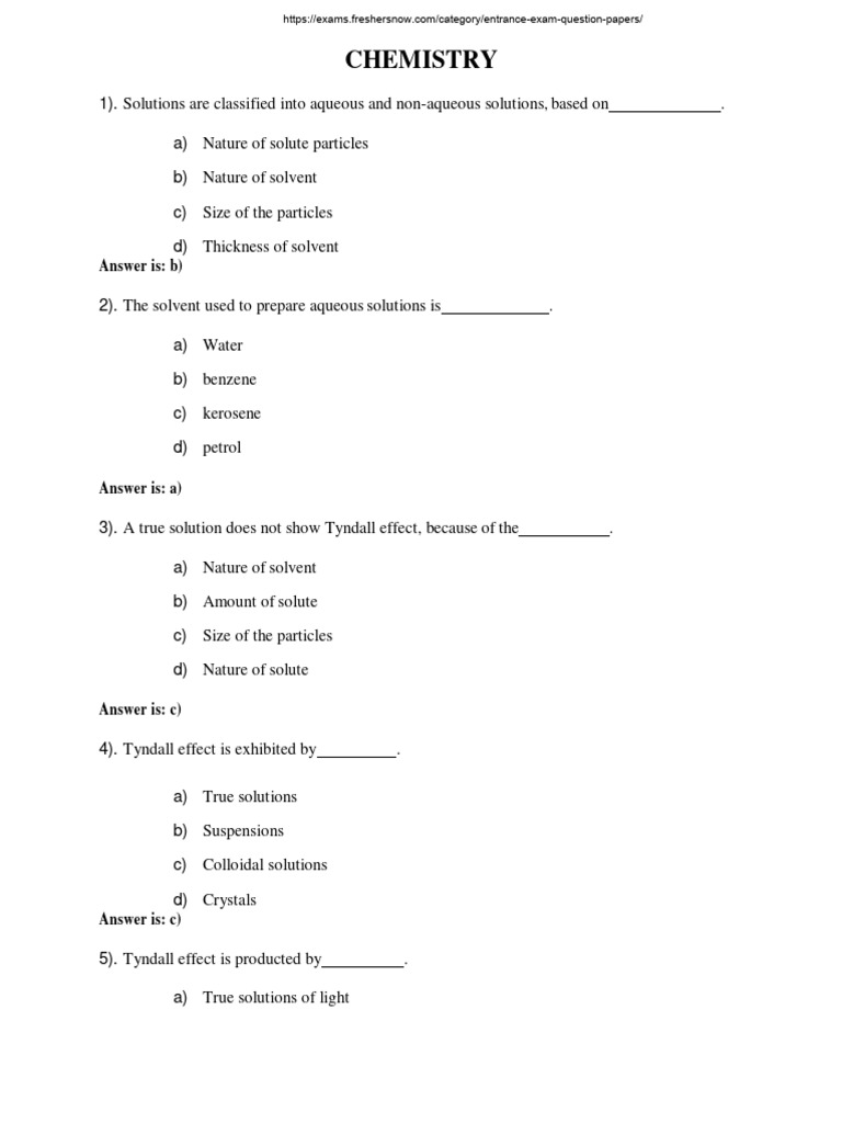 PESSAT Chemistry Model Paper | PDF | Suspension (Chemistry) | Molecules