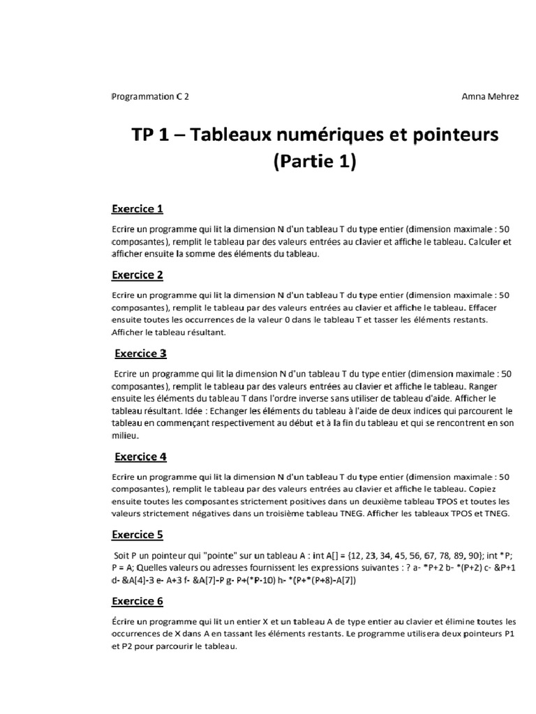 TP Programmation C N °1 - 240229 - 202526 | PDF