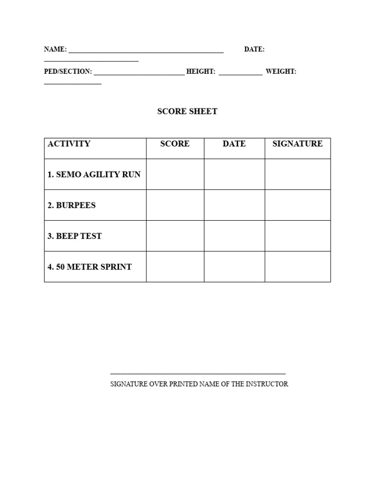 Physical Fitness Assessment Score Sheet | PDF