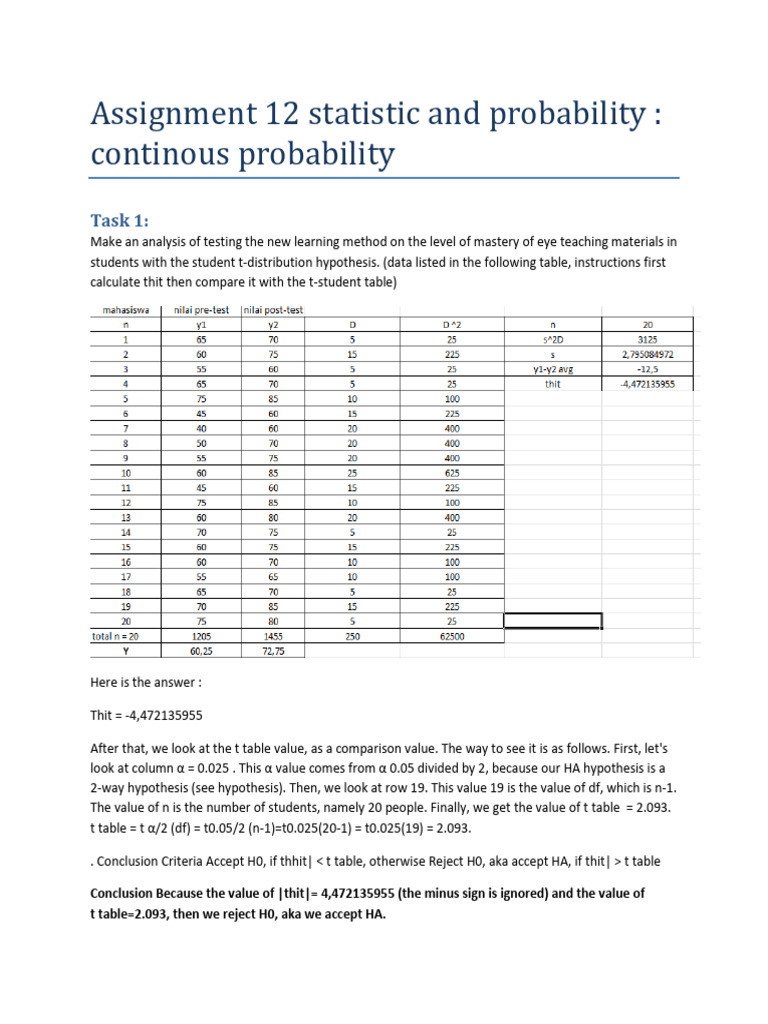 Assignment 12 Statistic and Probability - Final | PDF | Statistical Theory | Statistics