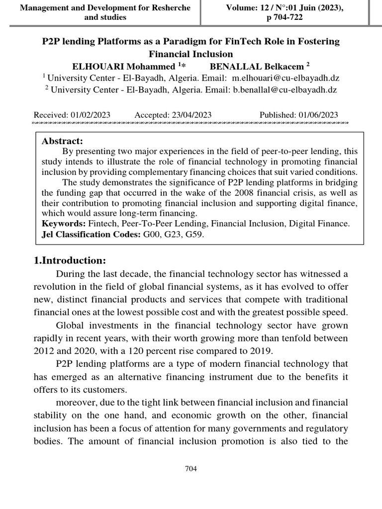 P2P Lending Platforms As A Paradigm For FinTech Role in Fostering ...