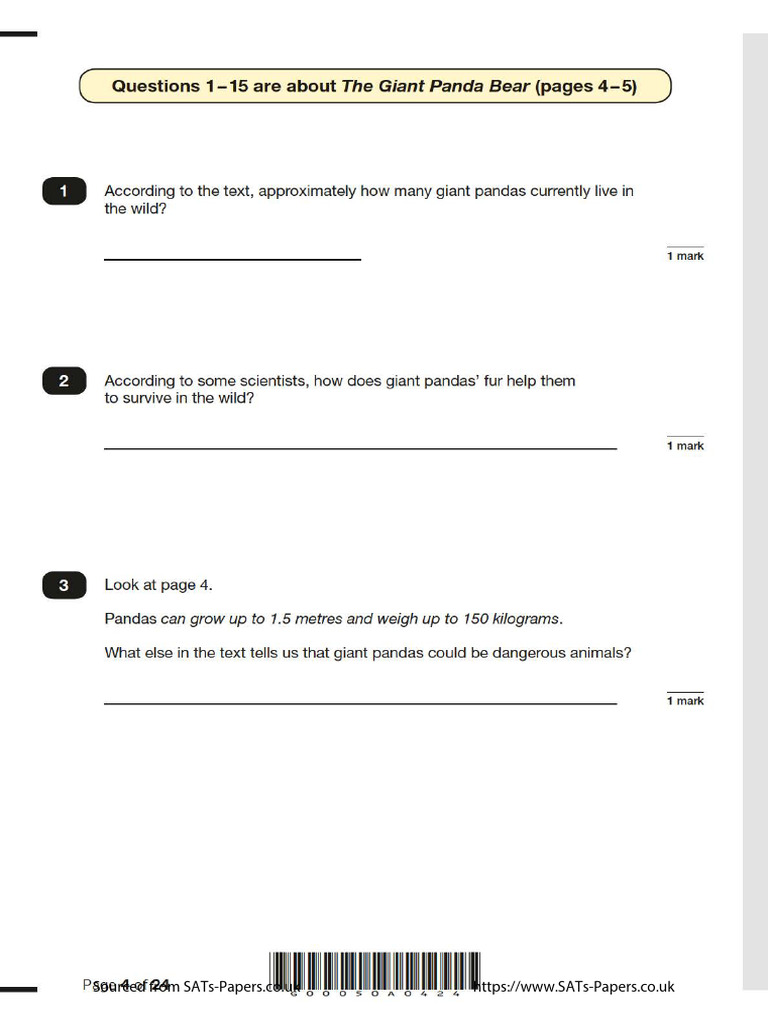 ks2 English 2018 Reading Answer Booklet 4 10 | PDF | Giant Panda