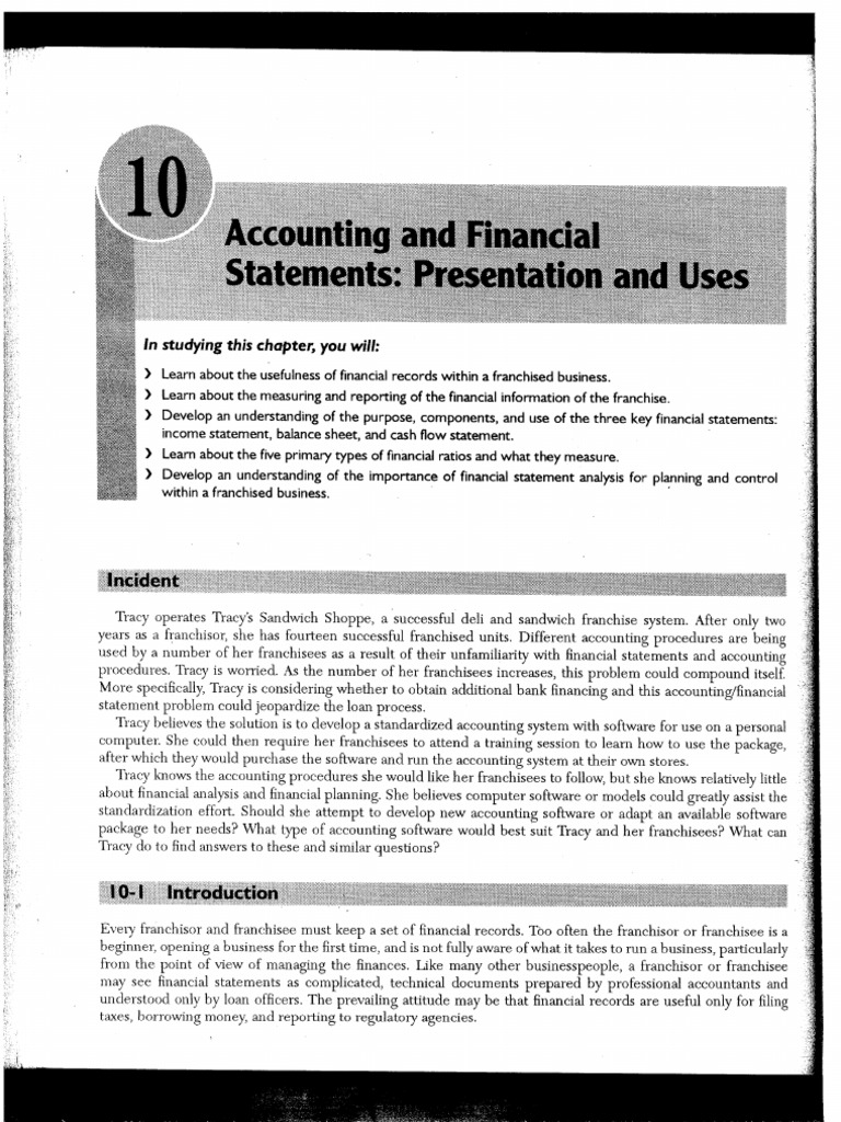 FRANCHISING - Chapter 10 (Accounting and Financial Statements - Presentation and Users) | PDF