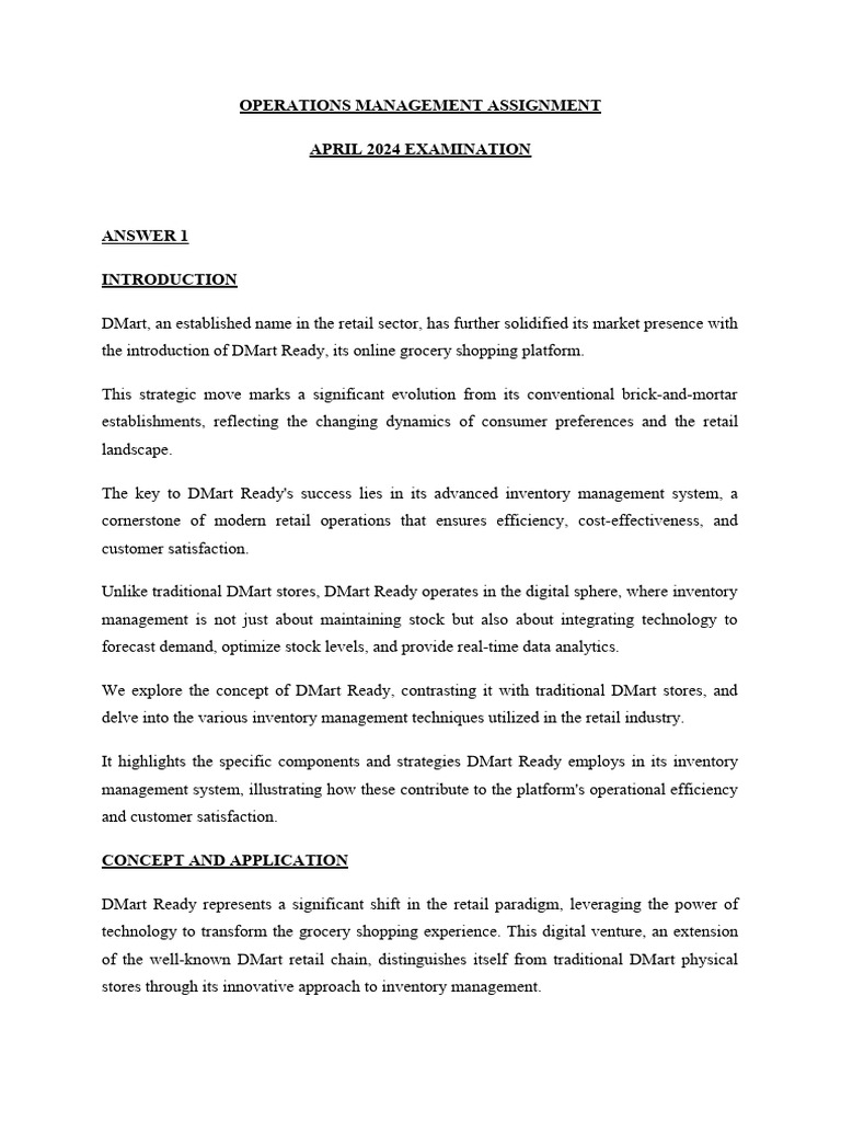 Operations Management Assignment | PDF | Retail | Inventory