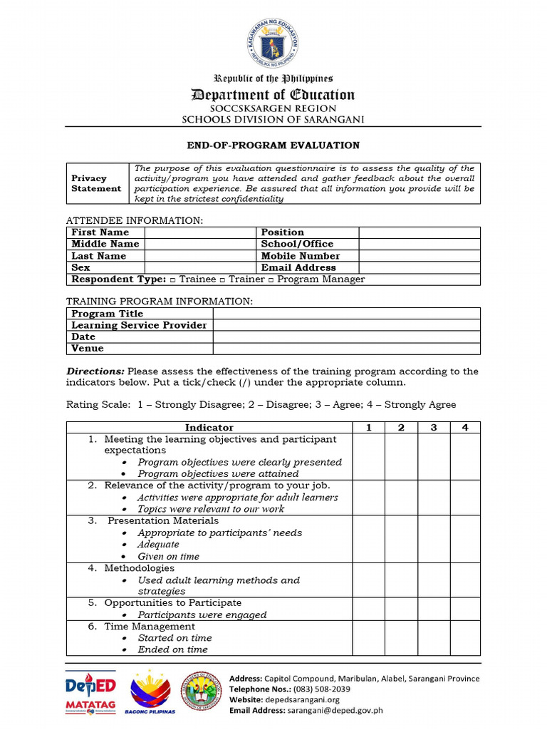 End of Program Evaluation | PDF | Learning | Evaluation