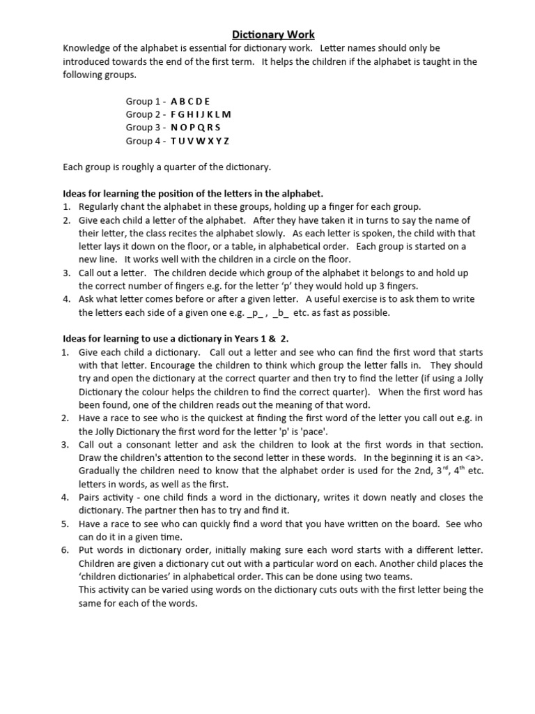 Dictionary Work Handout | PDF | Dictionary | Word